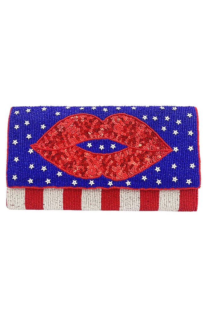 American Flag Lips Glass Beads Clutch: Multi – Ivy and Vines Boutique